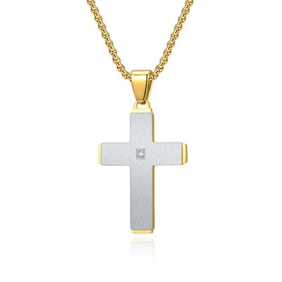 China Men's Cross Pendant Necklace in Black Satin and Stainless Steel Unique Style for sale