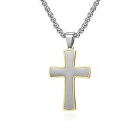 China Simple Style Satin Cross Pendant Stainless Steel Necklaces Blue and Rose Gold Metal Prayer Choker for Men for sale