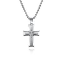 China Simple Style Satin Stainless Steel Cross Pendant Necklace with Cross Shape Diamond Metal Prayer Choker for Men for sale