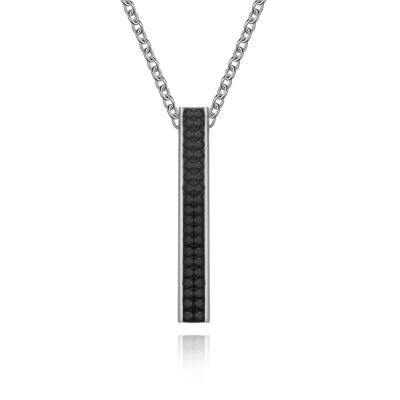 China Black Stainless Steel and Carbon Fiber Bar Necklace Diamond Christian Religious Pendant for sale