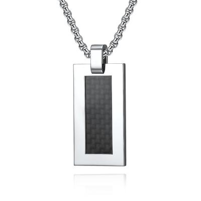 China Stainless Steel and Carbon Fiber Square Religious Cross Pendant Necklace for Men , Stainless Steel Christian Jewelry for sale