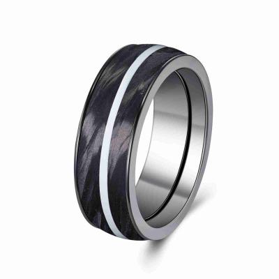 China Superior Strength Forged Carbon Fiber Ring with Unique Marbled Patterns and Customizable Options for Wedding Bands for sale