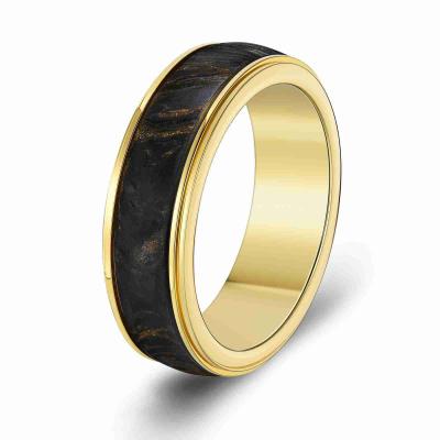 China Customizable and IPG Plated and Gold Forged Carbon Fiber Wedding Band with Superior Strength and Unique Marbled Patterns for sale