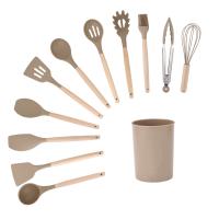 China 11Pcs Wooden Handle Silicone Kitchen Tools Set for 210 Degree High Temperature Cooking for sale