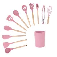 China 11Pcs Wooden Handle Silicone Kitchen Tools Set for 210 Degree High Temperature Cooking for sale