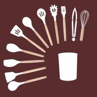 China 11Pcs Wooden Handle Silicone Kitchen Tools Set for 210 Degree High Temperature Cooking for sale