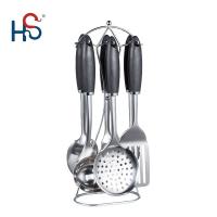 China TPR Plastic Handle 7 Piece Stainless Steel Kitchen Utensils Set for All Cookware for sale
