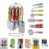 China Food Grade Stainless Steel Kitchen Utensils Set with Rainbow Gadgets and Pizza Tools for sale
