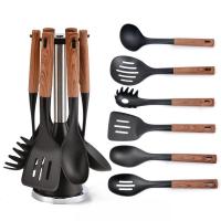 China 7 Piece Nylon Kitchen Utensil Set in Black and Wood Texture for Any Color Scheme for sale