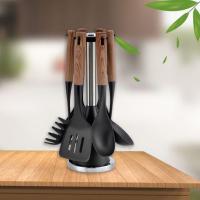 China 7 Piece Nylon Kitchen Utensil Set in Black and Wood Texture for Any Color Scheme for sale