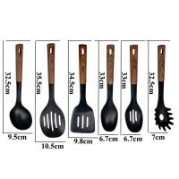 China 7 Piece Nylon Kitchen Utensil Set in Black and Wood Texture for Any Color Scheme for sale