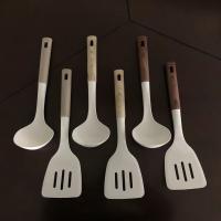 China Silk Printing or Debossed Logo Luxurious Wood Handle Gray Cooking Kitchen Utensils Set for sale