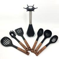 China 2024 Best Seller Wooden Handle Silicone Cooking Utensil Set with Nylon66 Material for sale