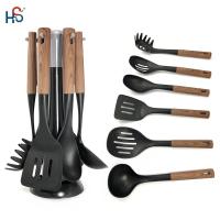 China 2024 Best Seller Wooden Handle Silicone Cooking Utensil Set with Nylon66 Material for sale