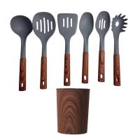 China 7-Piece Utensil Sets with Wooden Handle and Hanging Hole Heat Resistant up to 240C for sale