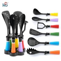 China Non-stick Kitchen Utensils Set with Colorful Nylon66 Handles and Silk Printing Logo for sale