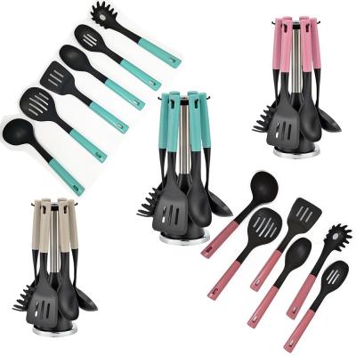 China 7-Piece Plastic Kitchen Utensils Set with Colorful Handle ABS and Wooden Effect Material for sale