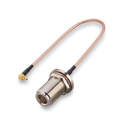 China Pigtail Antenna Cable Assembly MMCX Right Angle To N Female Bulkhead for sale