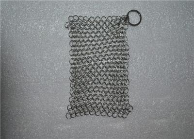 China Square Shape Stainless Steel Chainmail Cast Iron Cleaner Lightweight for sale