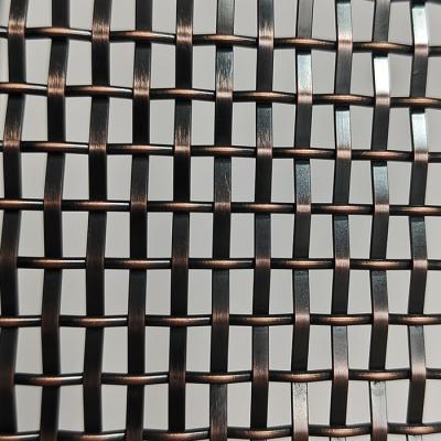 China Decorative Antique Brass Copper Plated Stainless Steel Crimped Flat Wire Mesh  Interior Grilles For Building Facade Partition Divider  Curtain Wall for sale