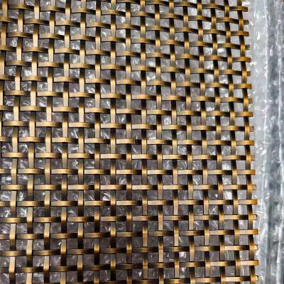 China Flat Wire Metal Furniture Screen Single Crimp Grille Antique Brass Finish Decorative Woven Wire Grilles For Cabinet Doors for sale