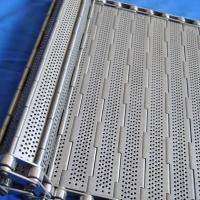 China Stainless Steel Wire Mesh Conveyor Belt with perforated metal chain plate design and side chains secured by welded rings for sale