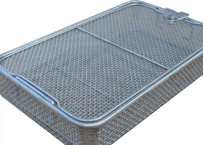 China 304 Stainless Steel Wire Mesh Medical Disinfection Basket 40cm x 25cm x 7cm Size for sale