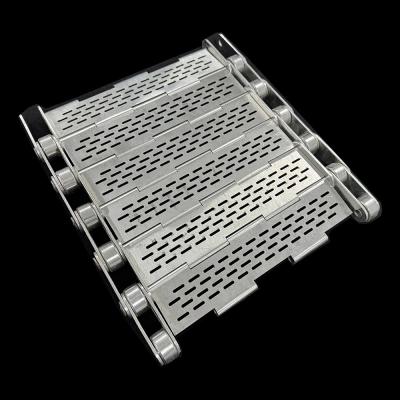 China Metal Stainless Steel Slat Chain Link  Perforated Metal Plate conveyor belt with hole for biscuit Oven Bakery annealing Furnace Tunnel  Cooling for sale