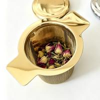 China Food Grade 304 Stainless Steel Loose Leaf Tea Infuser Strainer with Custom Logo Gold Color and Electrolytic Polishing for sale