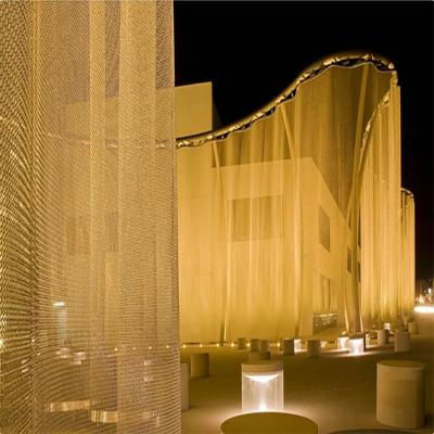 China Flexible decorative Gold aluminum antique brass Steel Chain Link Wire ceiling Door Wall Room Divider Woven metal mesh curtain for sale