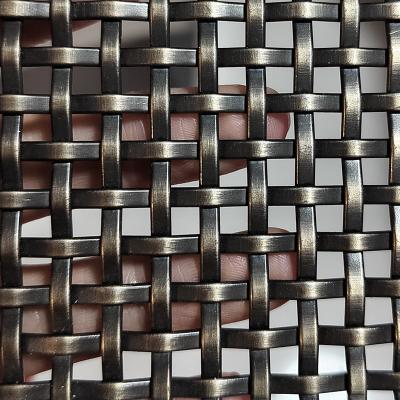 China Rigid bronze Architectural Facade Stainless Steel Antique Brass Woven Wire Grill Panel Partitions Inserts Fabric Home Metal Decorative Mesh for Cabinet Doors for sale