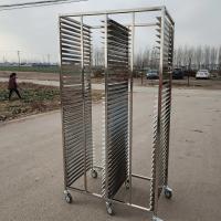 China Stackable Stainless Steel Rack Trolley with 15 Tiers and Anti-Collision Bumper for Bakery and Warehouse for sale