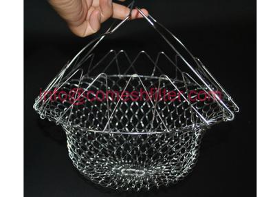 China Long Life 304 Stainless Steel Deep Fryer Basket Foldable Steam Rinse Strainer for sale