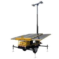 China Solar Light Tower 4x390W Panels 48V 2x50Ah LiFePO4 LED 8m Mast Mobile Trailer for sale