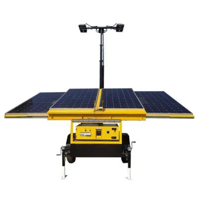 China Solar Light Tower 4x390W Panels 48V 2x50Ah LiFePO4 LED 8m Mast Mobile Trailer for sale