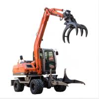 China 6.5 Ton Wood Loader Wheel Excavator With Log Grapple for sale