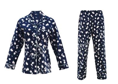 China 100% Cotton Flannel Womens Button Up Pajama Sets With Piping And Long Pants for sale