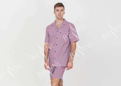 China Cool Mens Button Up Pyjamas Woven Cotton Yarn Dyed Check Short Sleeve Shirt for sale