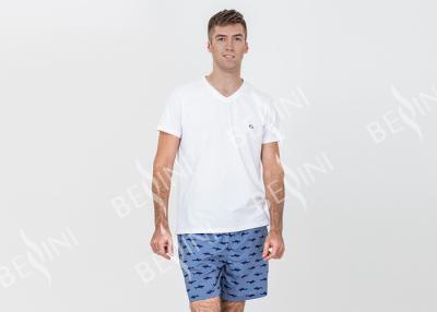 China Cotton Jersey Men'S V Neck Pajamas / Mens T Shirt And Shorts Pyjamas With Side Pockets for sale