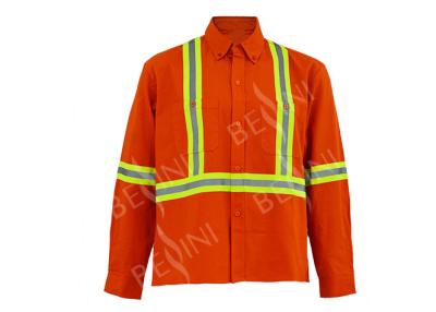 China Men's 100%Cotton Twill Orange Work Shirt Long Sleeve Reflective Tape Chest Pockets for sale