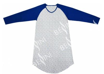 China Ladies Cotton Jersey Blue/Floral Printed Raglan Long Sleeve V Neck Nightdress Sleepwear Allover Print for sale