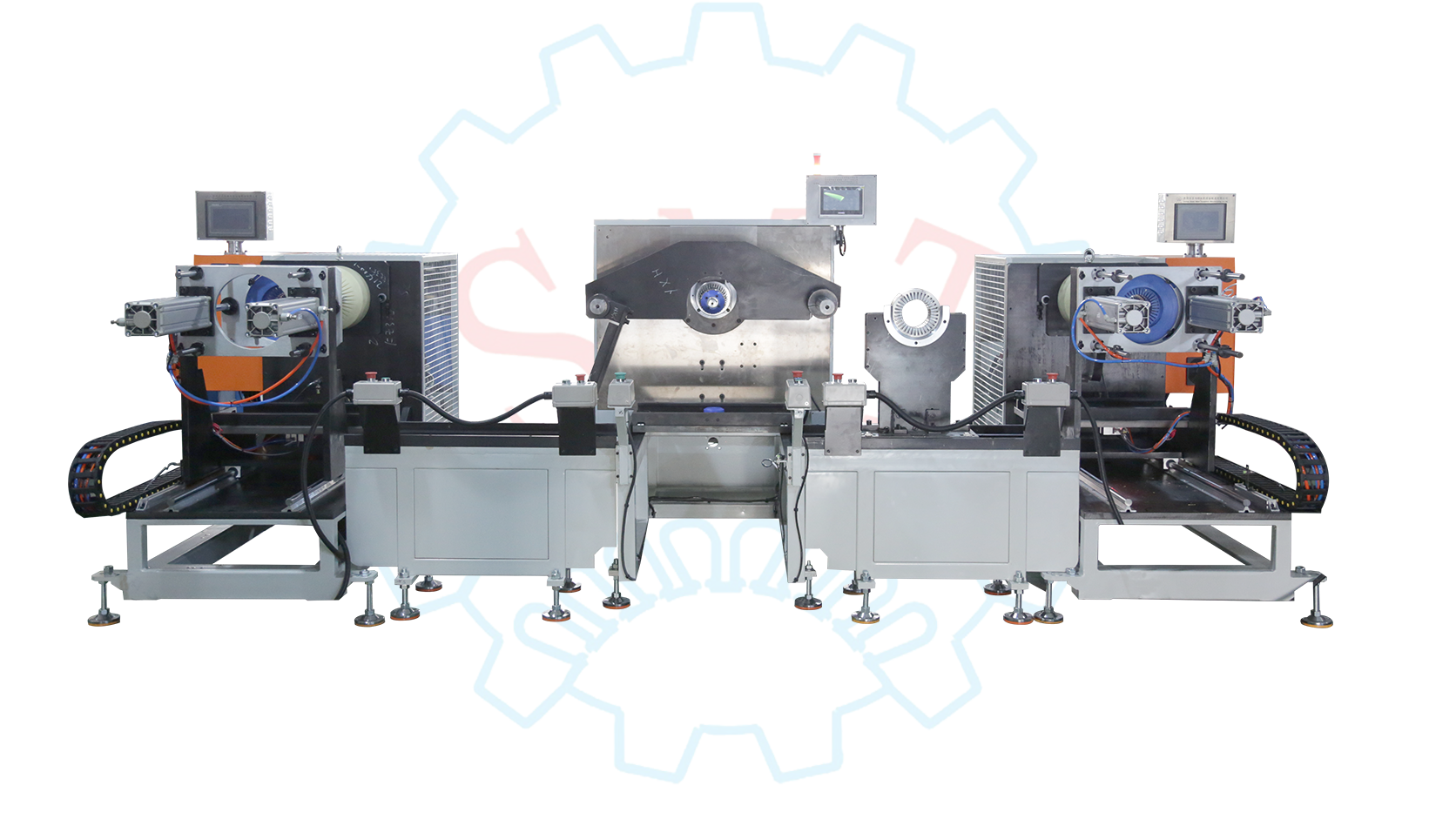Large stator manufacturing cell with assisted coil insertion, rotator, crane and VPI vessel