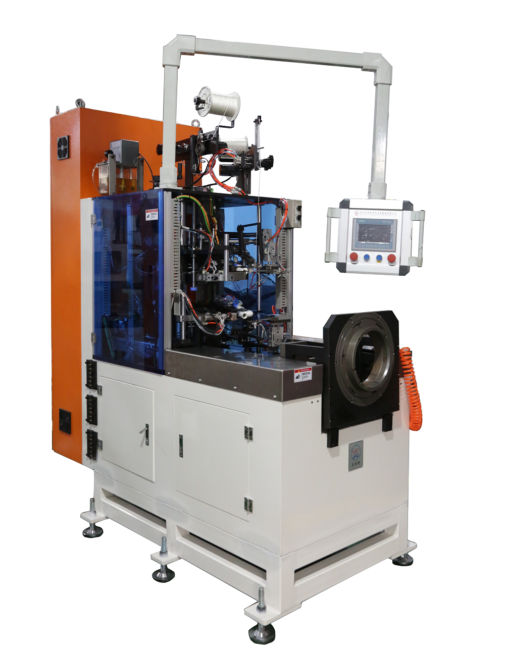 Representative SMT FBZ61 stator lacing equipment with guarded working area, controls and cord supplies