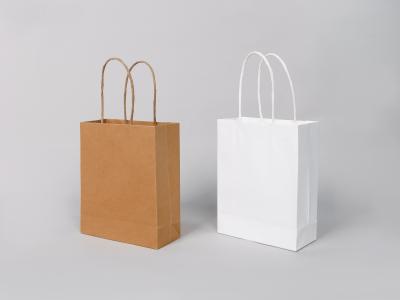 China Customizable Take Away J Cut Paper Bag Recyclable Twisted Handle Kraft Paper Bags for sale