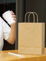 China Reusable Paper Food Delivery Bags Recycled Twisted Handle Kraft Takeaway Bags for sale