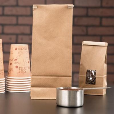 China Flat Bottom Brown Paper Bakery Bags With Window Food Packing Coffee Kraft Tin Tie Bags for sale