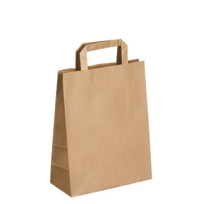 China Flexo Printing Recycled Flat Handle Paper Bag Biodegradable Plain Brown Kraft Paper Bag for sale