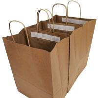 China Disposable Tamper Proof Paper Bags Packaging Kraft Paper Carry Out Bags For Restaurants for sale