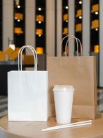 China Restaurant Takeaway Twisted Handle Paper Bags Kraft Paper Food Delivery Bag for sale