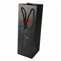 China Custom Kraft Handle Bag Packaging Black Wine Bottle Paper Gift Bags With Rope Handle for sale